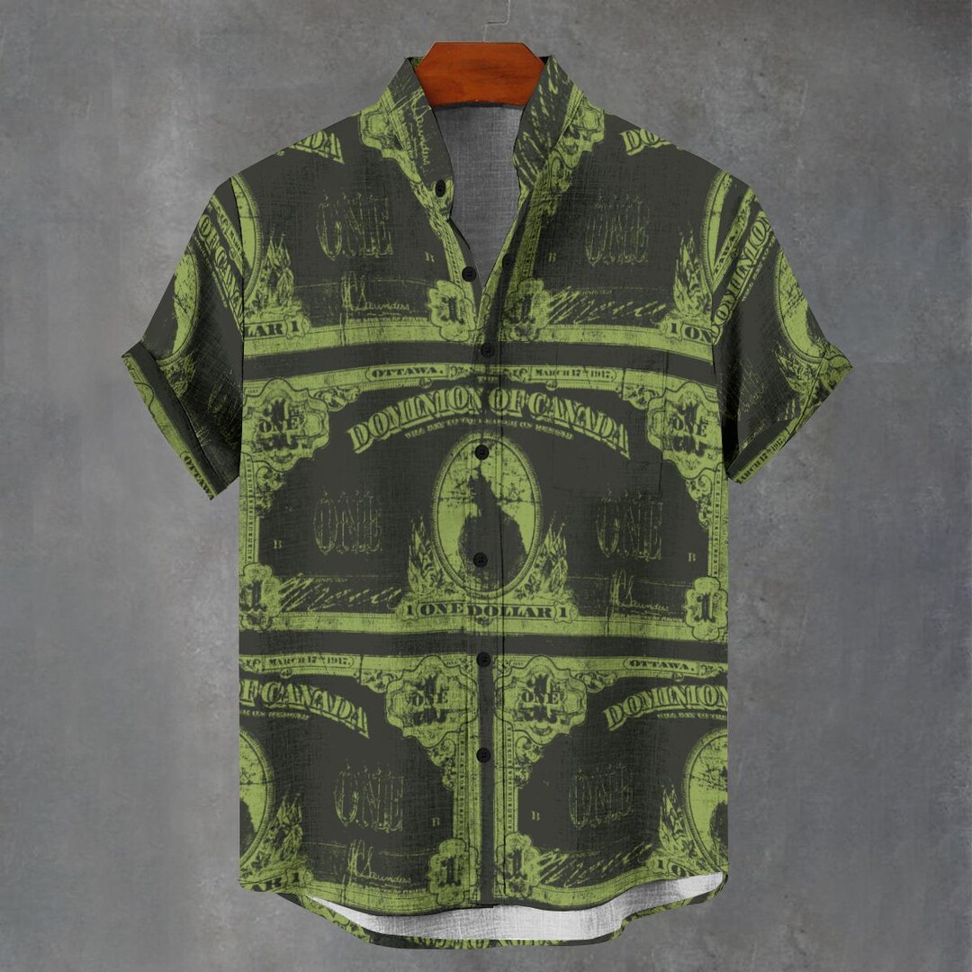 One Dollar Bill Green - Money Print Digital Button Down Shirt Modern ...