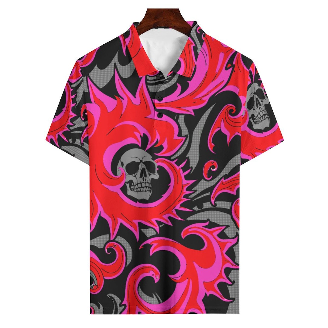 Skull Print Golf Polo Shirt: Gothic Baroque All Over Print - Etsy