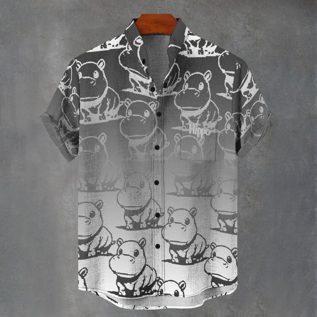 Abstract Hippo Print Cotton Button-down Shirt - Etsy