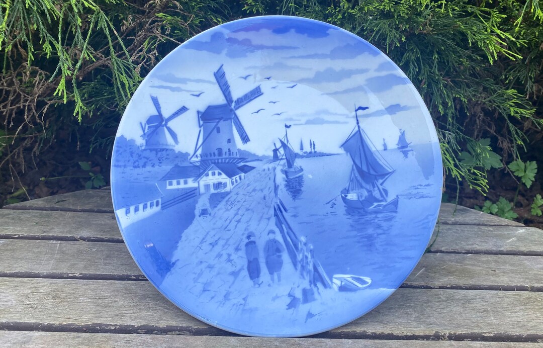 Vintage Delft Large Blue White Wall Plate Windmill Boat Scene - Etsy