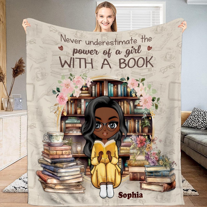 Personalized Reading Blanket, Book Blanket, Book Lover Gift, Girl Loves ...