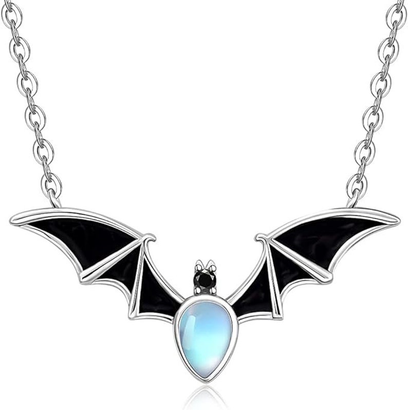 Halloween Bat Necklace Sterling Silver for Women Black Moonstone - Etsy