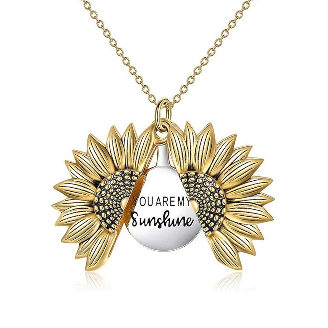 Sunflower Locket Necklace You Are My Sunshine Engraved Pendant ...