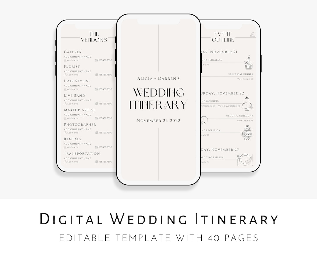 Digital Wedding Itinerary Template, Minimalist Wedding Planner Template ...