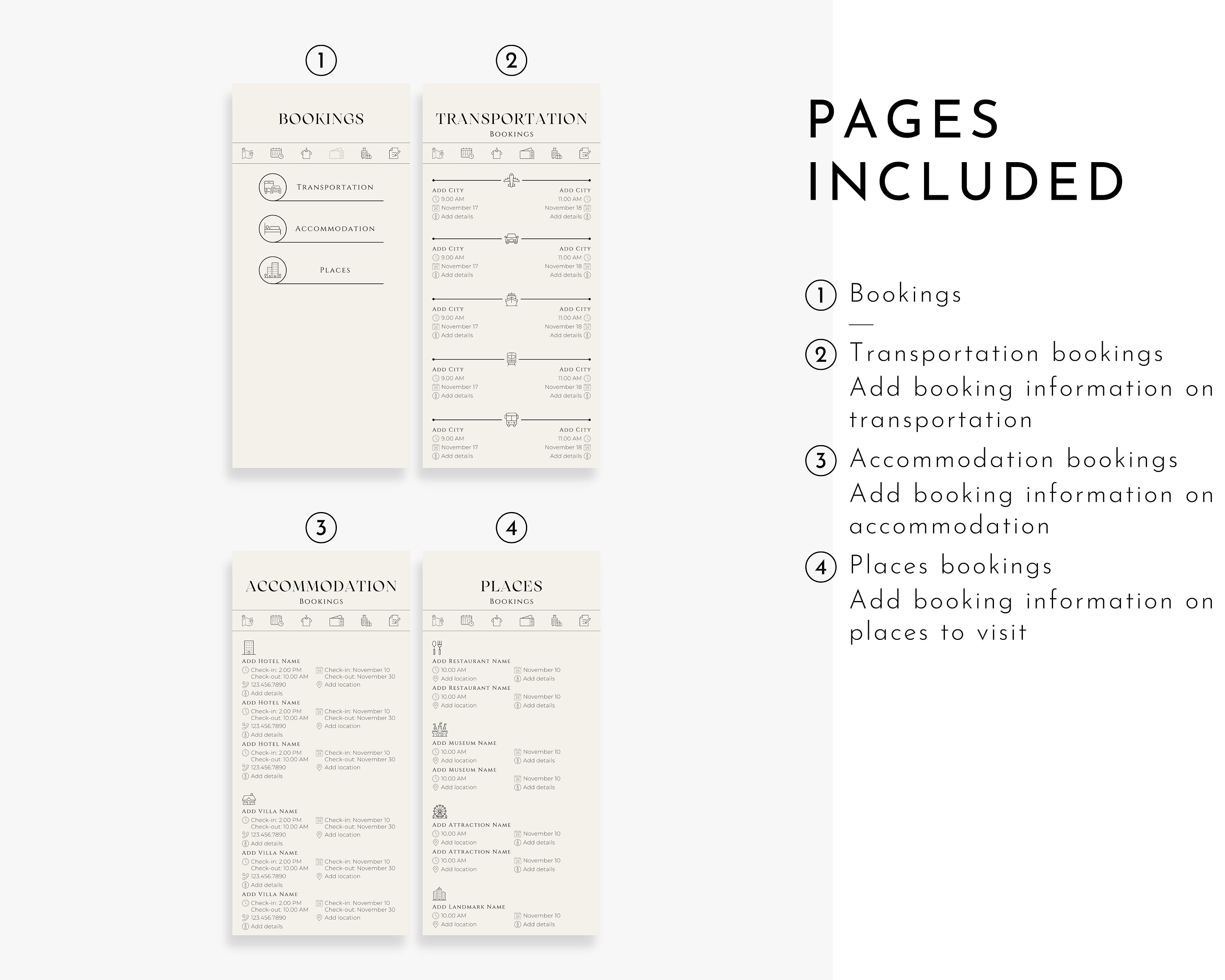 Digital Travel Itinerary Template, Vacation Planner Template ...