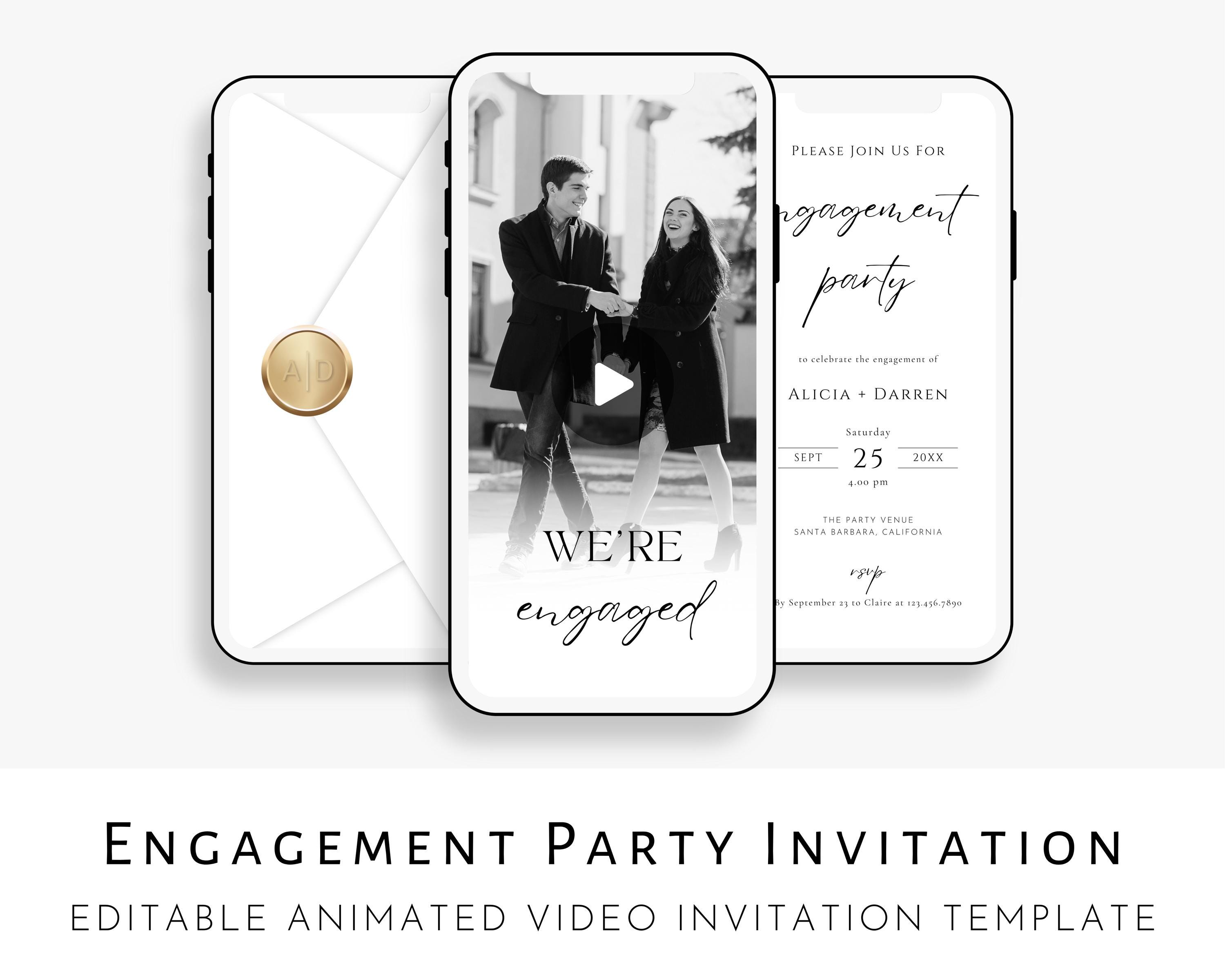Digital Engagement Party Invitation Template, Minimalist Wedding ...