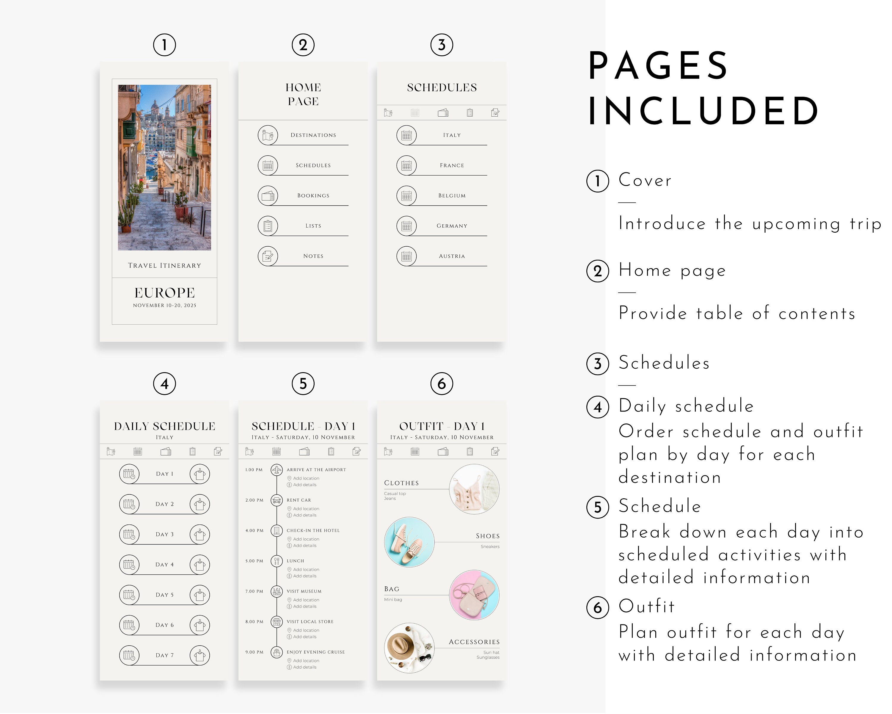 Digital Travel Itinerary Template Trip Itinerary Digital Template