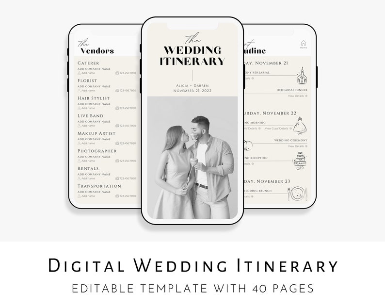 Digital Wedding Itinerary Template Minimalist Wedding Weekend - Etsy