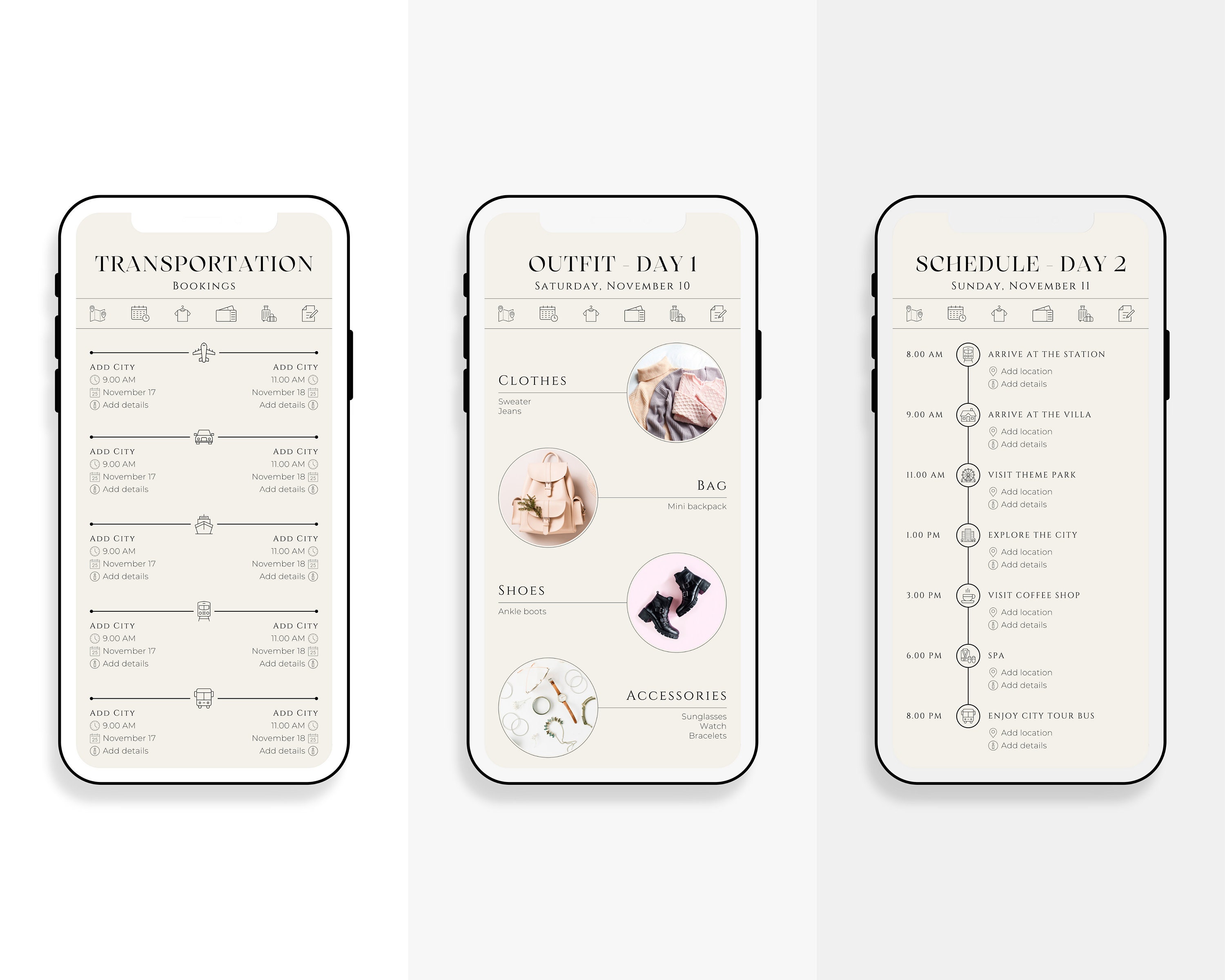 Digital Travel Itinerary Template, Vacation Planner Template ...