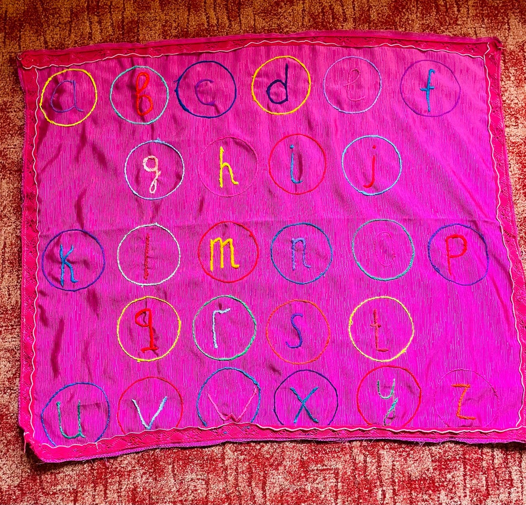 Hand Embroidered Alphabet Learning Mat, Pink Montessori Nursery Decor ...
