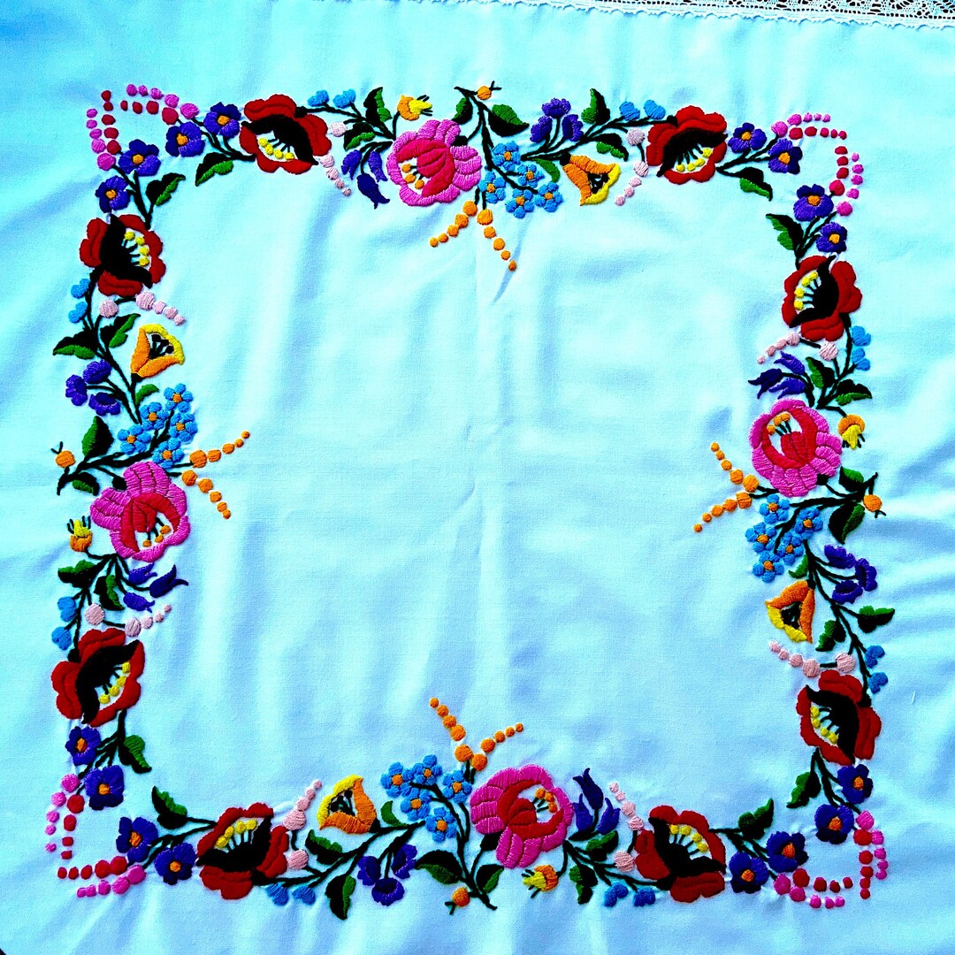 Hand EMBROIDERED Square Tablecloth With Authentic HUNGARIAN Handmade ...