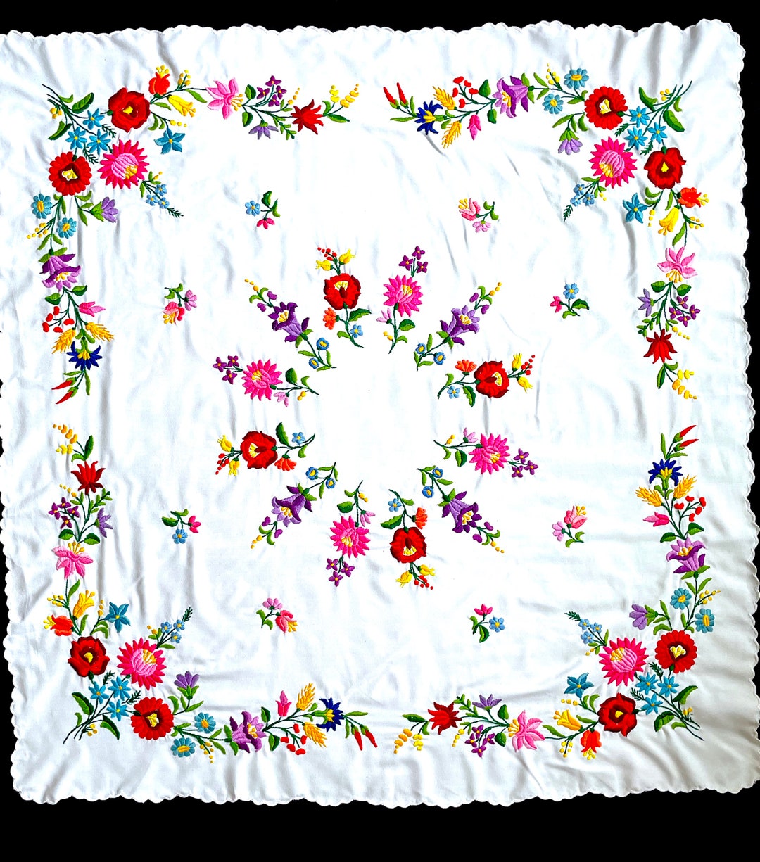 Hand EMBROIDERED Square Tablecloth With Authentic HUNGARIAN Handmade ...