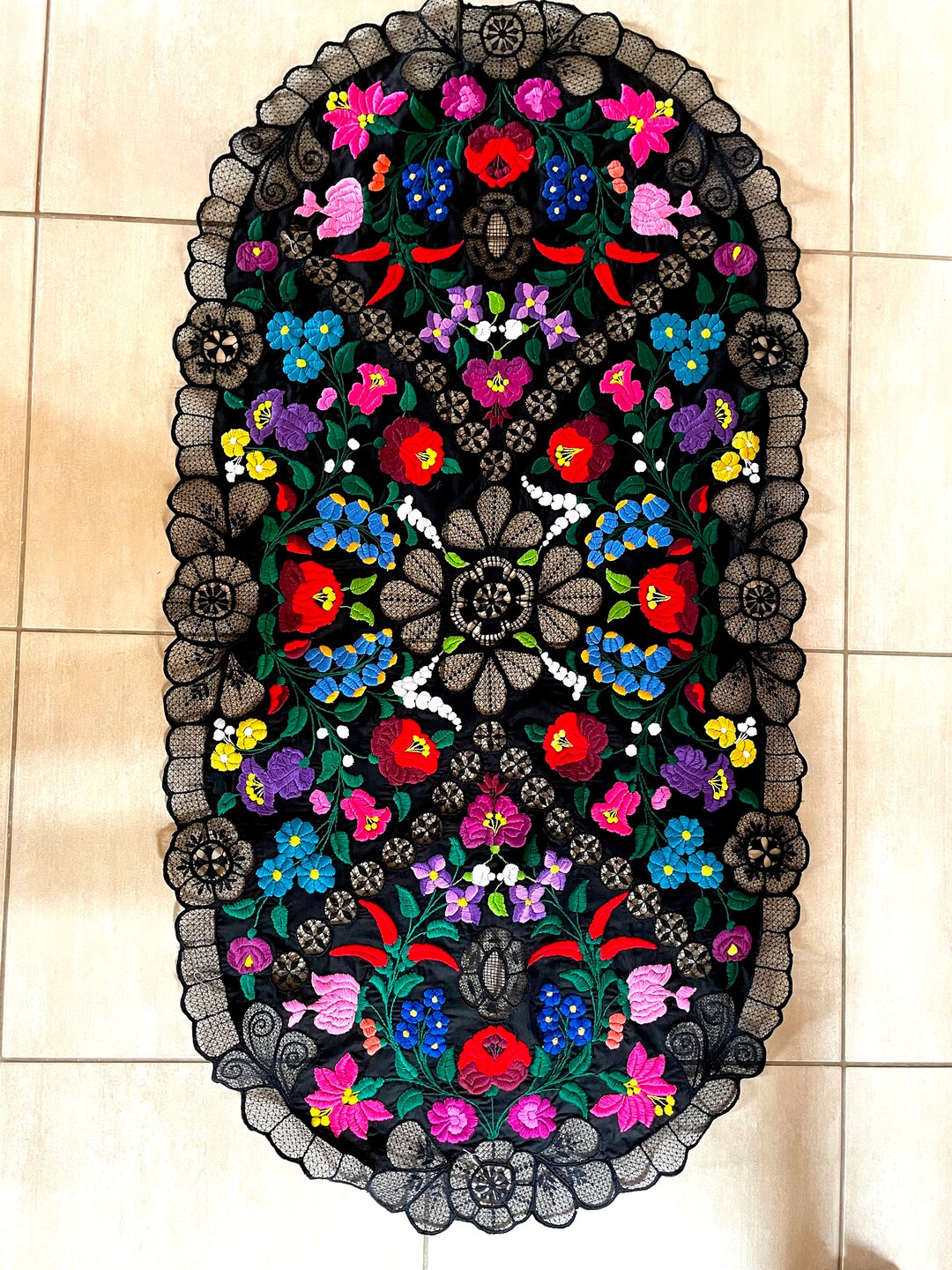 Red and Black Hand Embroidered Traditional HUNGARIAN Table Runner ...