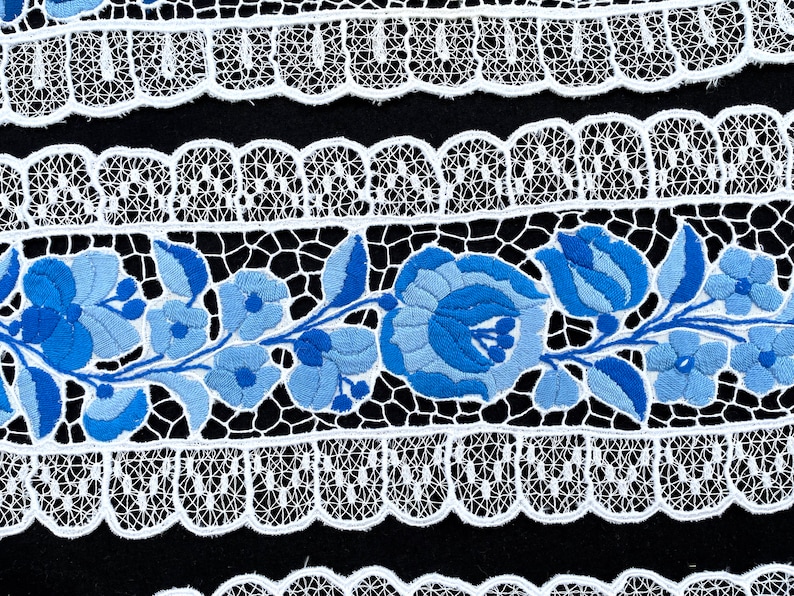 Hand Embroidered Hungarian Lace Doilies: Blue Floral Kalocsa Decor - Etsy