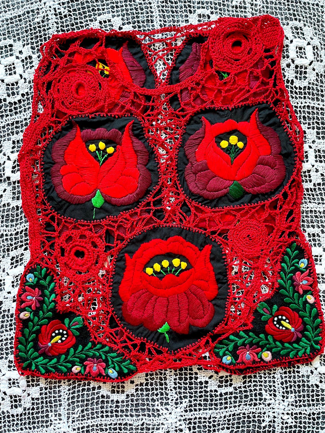 Red and Black Traditional Hungarian Hand Embroidered Blouse, Hungarian ...