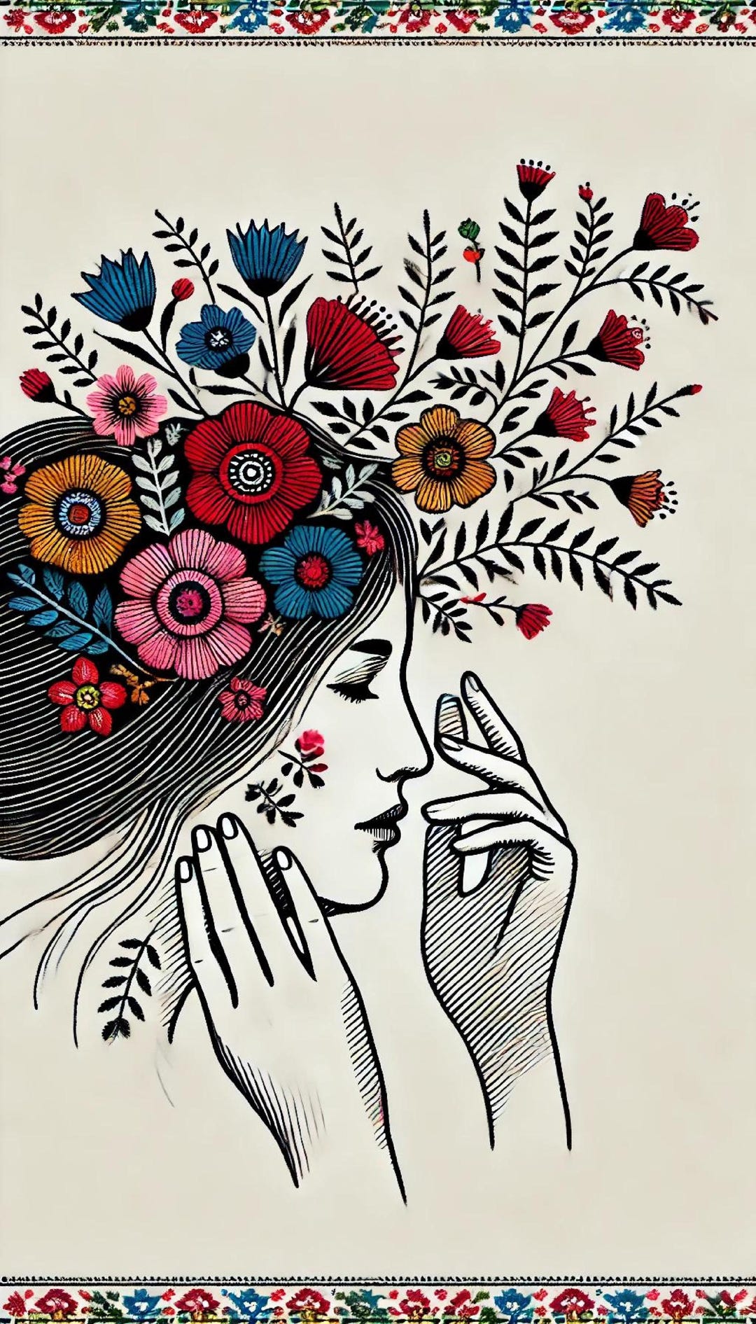 Floral Girl Embroidery Design: Colorful Flower Hair (PDF Pattern) - Etsy