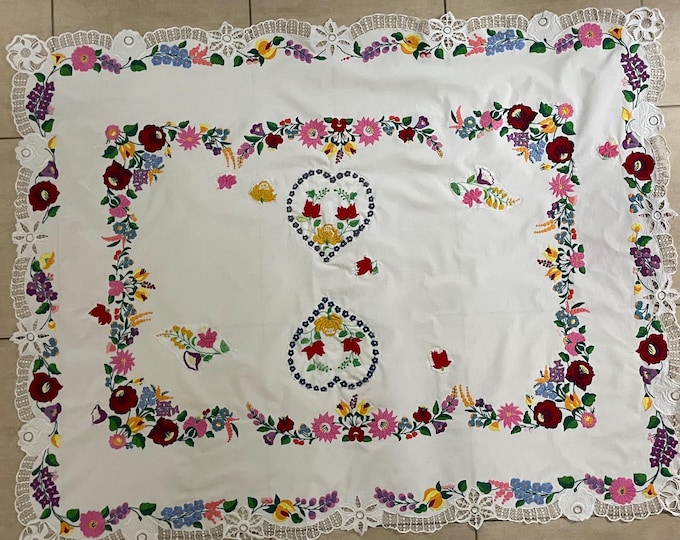 Hand Embroidered VINTAGE Tablecloth Hungarian Table Top With Floral ...