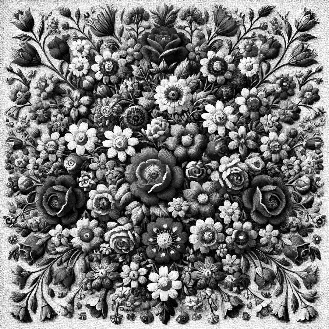 Floral Embroidery Pattern: Black and White Flower Design (PDF Pattern ...