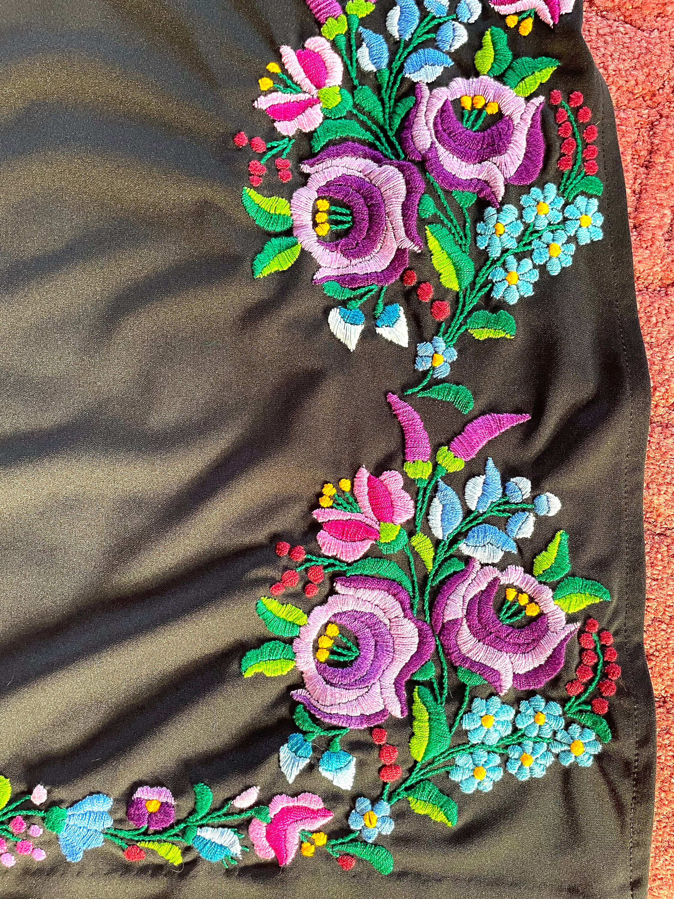Traditional Hungarian Handmade Black Embroidery Skirt. Black Traditional Hungarian Handmade Black Embroidery Skirt. Black
