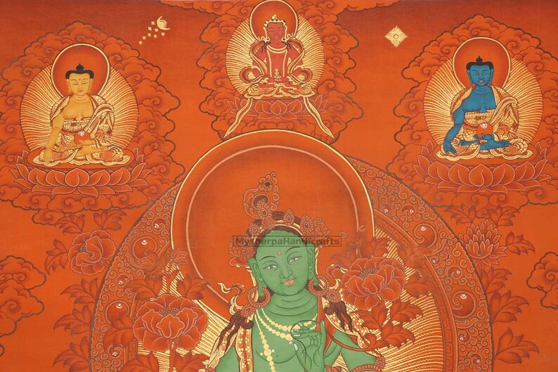 6 Chakra Thanka , Green Tara Thanka , Tibetan Thanka Art , Tibetan Art ...