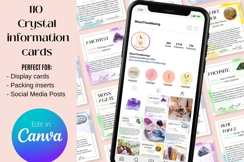 110 Editable Crystal Information Cards, Gemstone Cards, Crystal Card ...