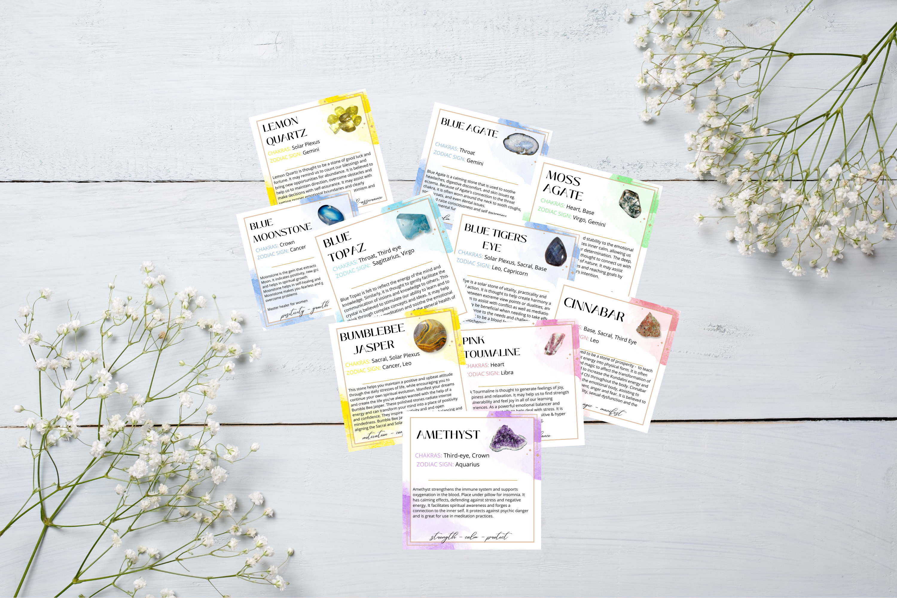 110 Editable Crystal Information Cards, Gemstone Cards, Crystal Card ...