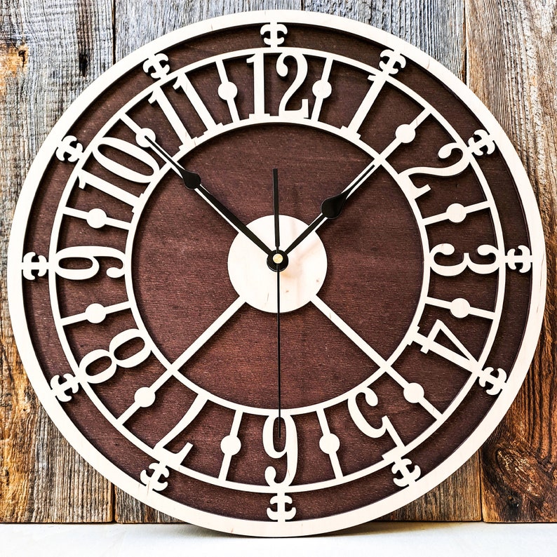 LOFT, INDUSTRIAL Wall Clock, Large, Wooden Clock, Wall Decor for ...