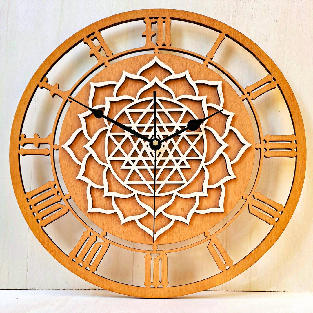 SRI YANTRA SACRED Geometry Wall Clock, Large, Wooden Clock, Wall Art ...