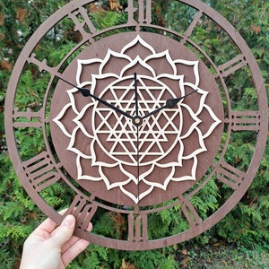 SRI YANTRA SACRED Geometry Wall Clock, Large, Wooden Clock, Wall Art ...