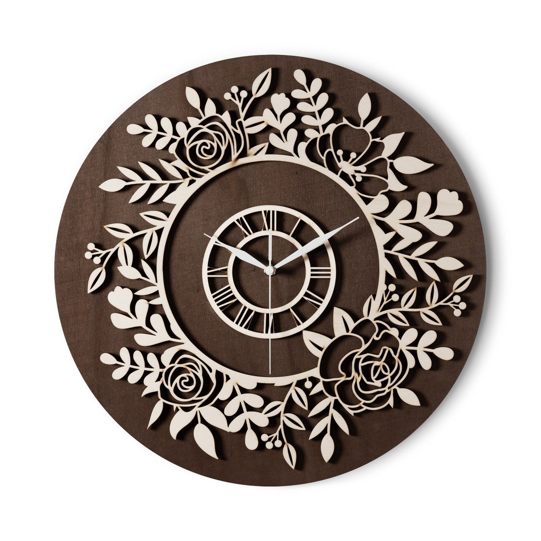 Wooden WALL CLOCK, Flowers, Floral Wall Art, French Vintage Chic, Retro ...