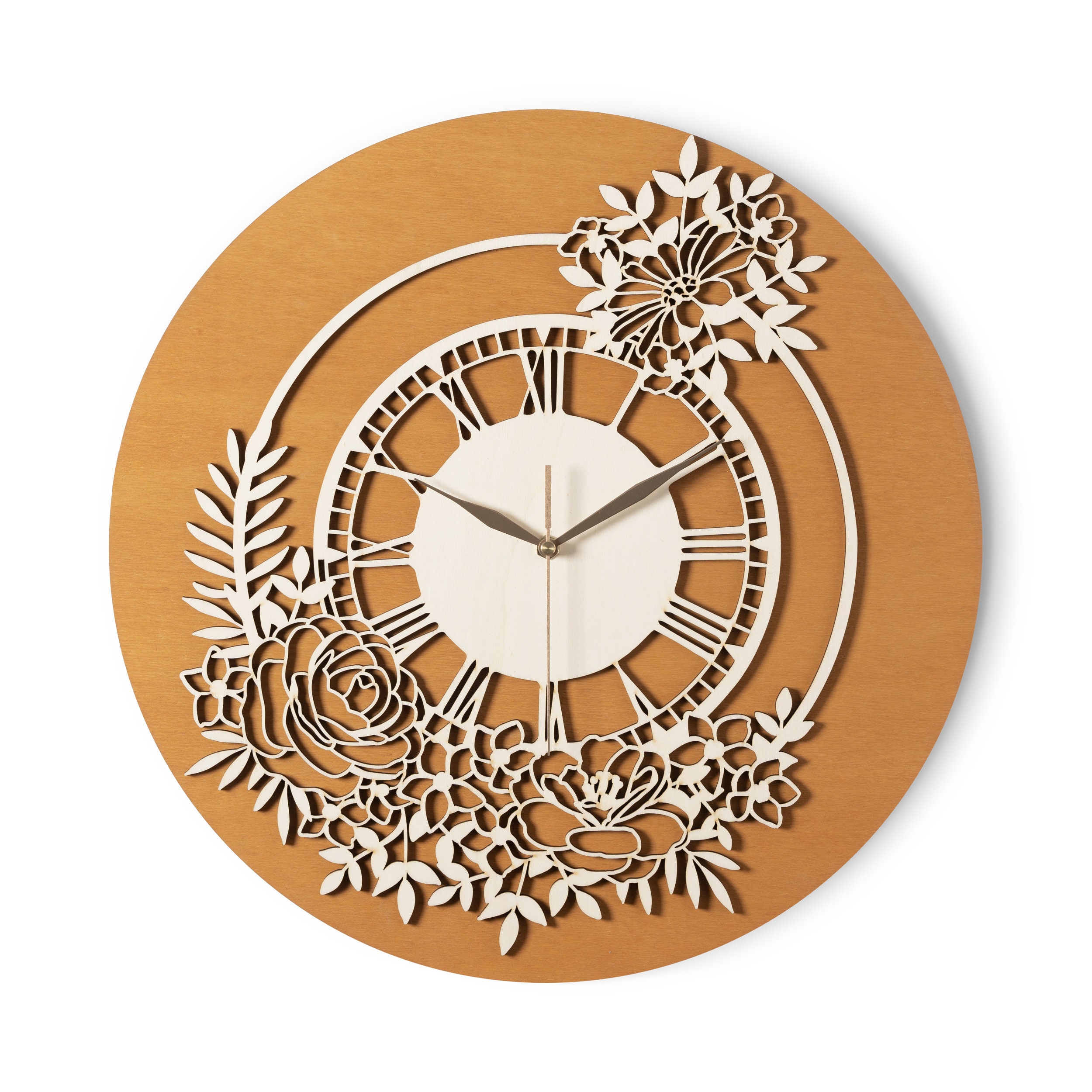Wooden WALL CLOCK, Flowers, Floral Wall Art, French Vintage Chic, Retro ...