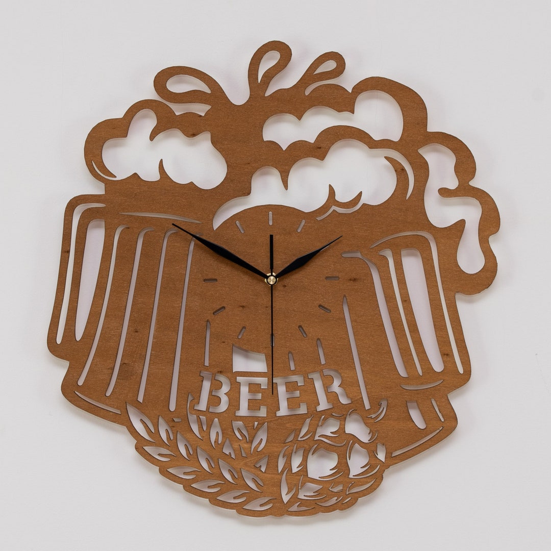 BEER Wall Clock,wooden Wall Clock ,unusual Wooden Clock, Silent Wall ...