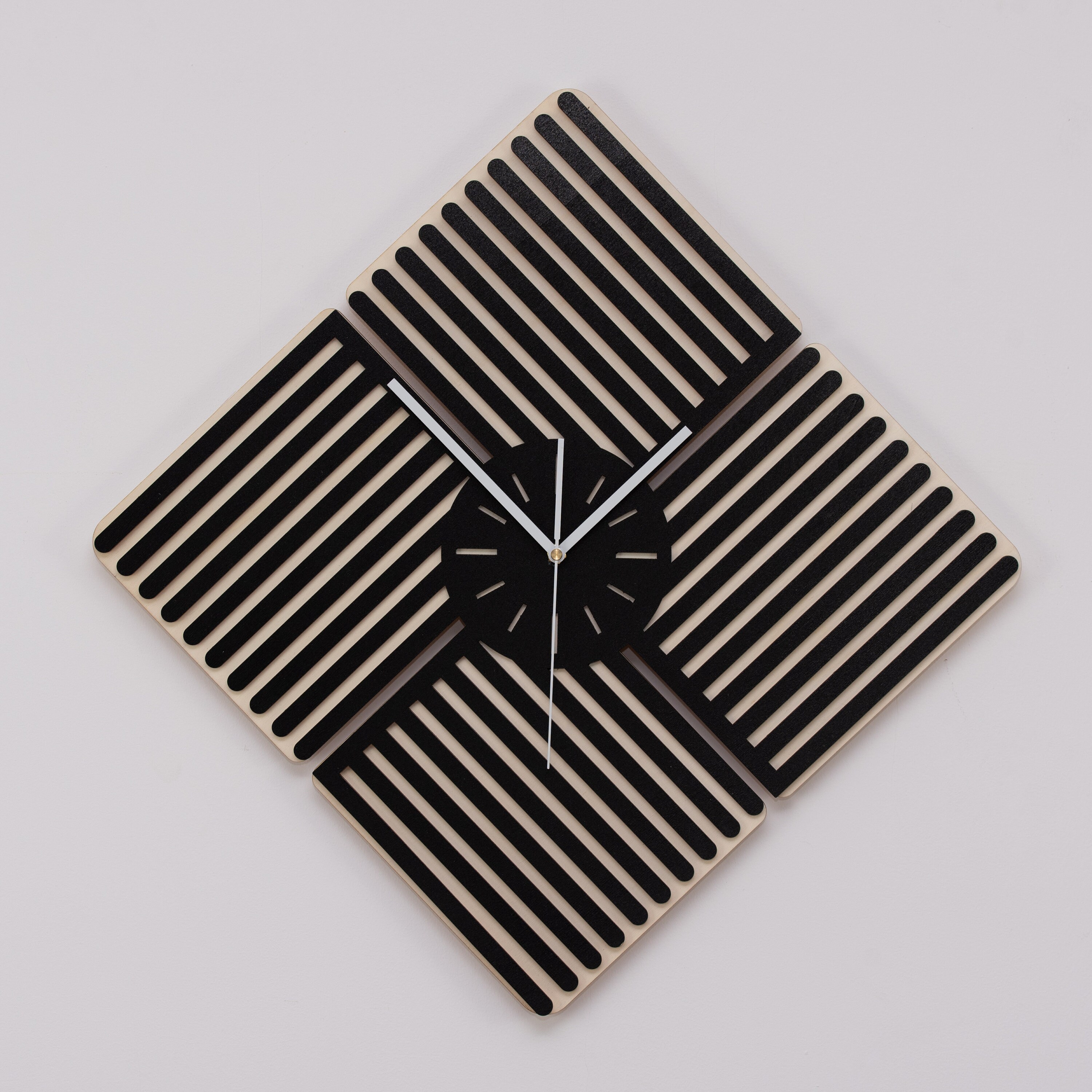 MODERN, White, Geometric Wall Clock, for Bedroom, Living Room, Wooden ...