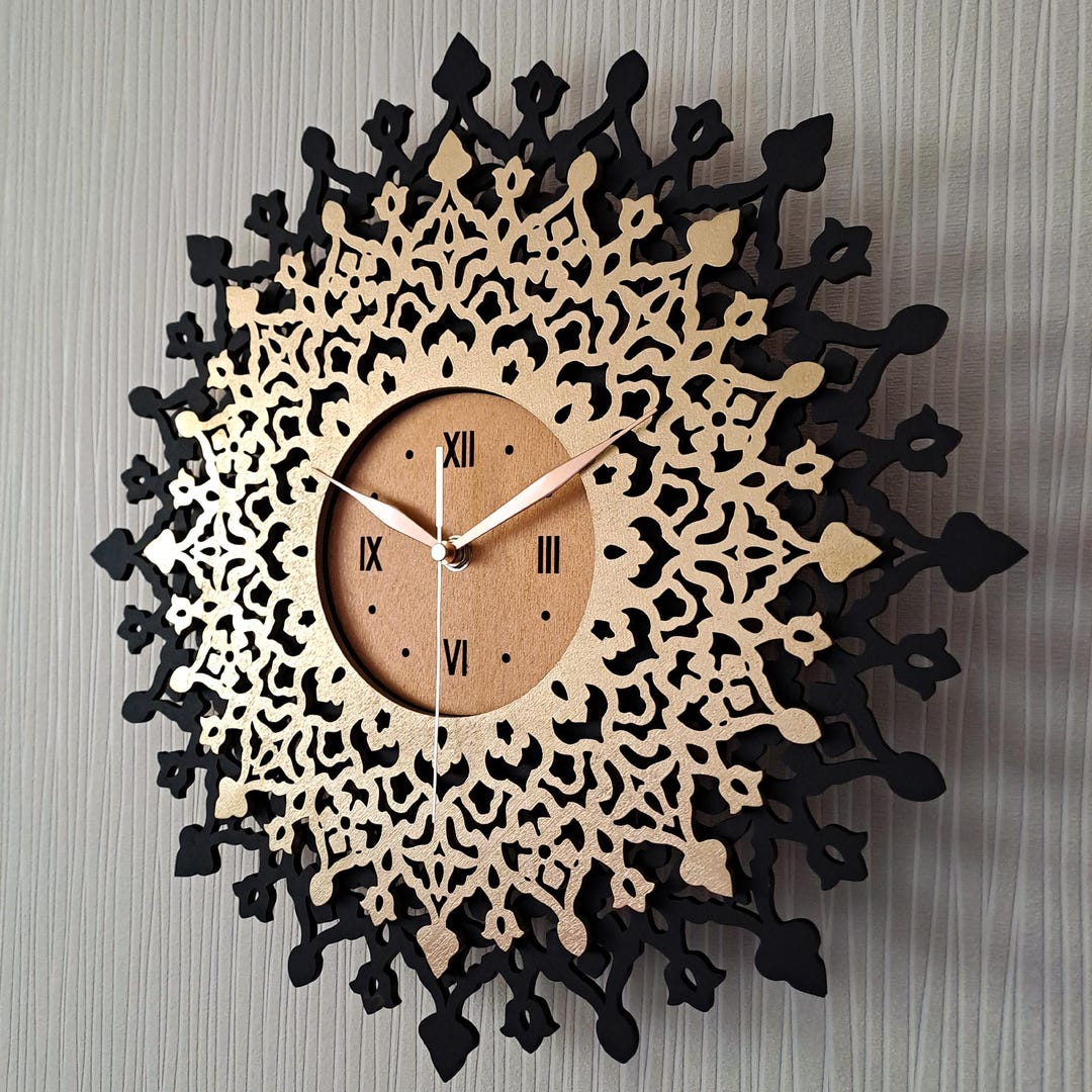 Wall Clock BOHO, SUNBURST, Mid Century Modern, Wooden Clock for Bedroom ...