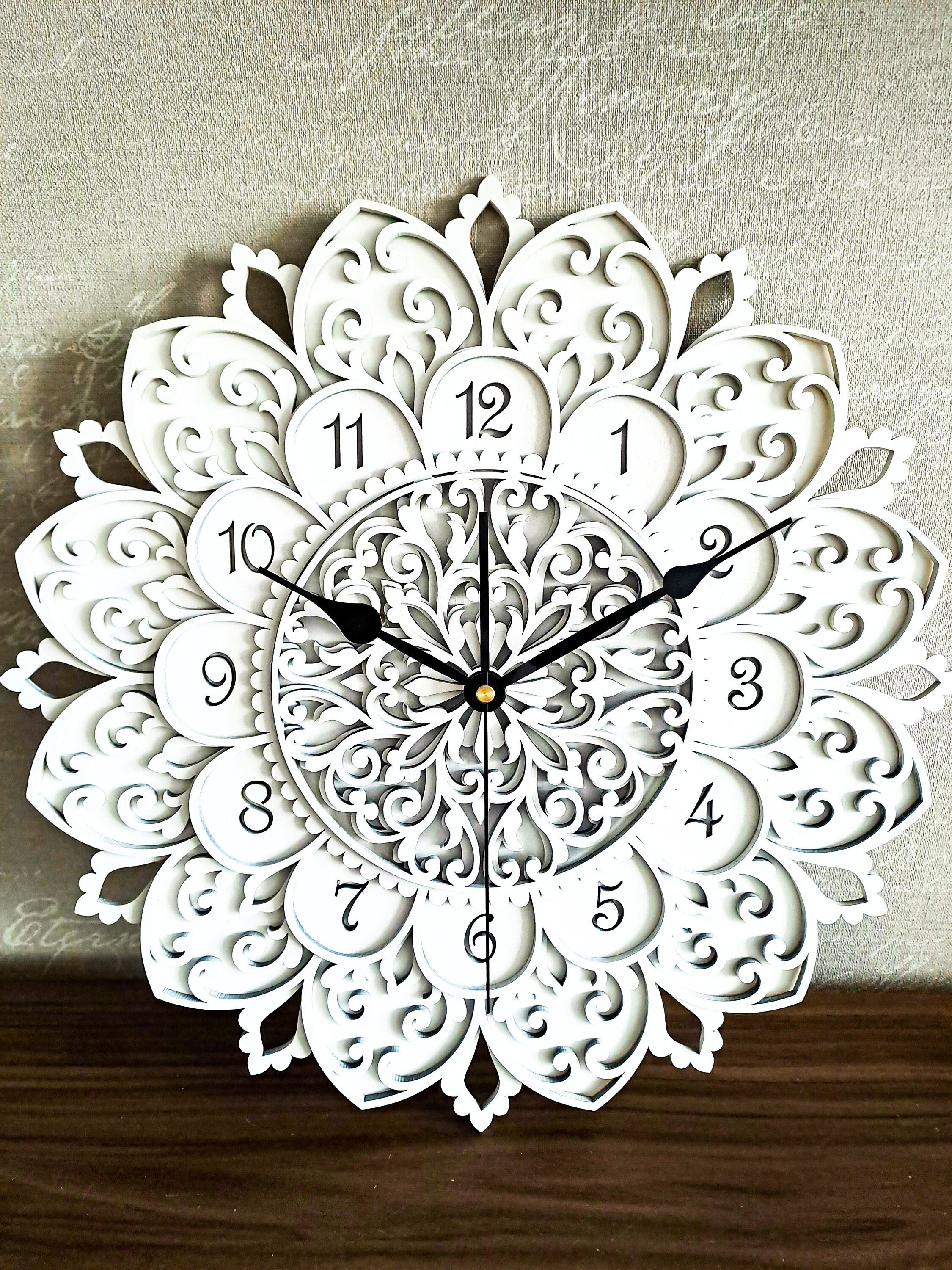 Decorative, BOHO Wooden Wall Clock, French Vintage Chic, Multi Layered ...