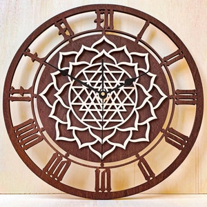 SRI YANTRA SACRED Geometry Wall Clock, Large, Wooden Clock, Wall Art ...