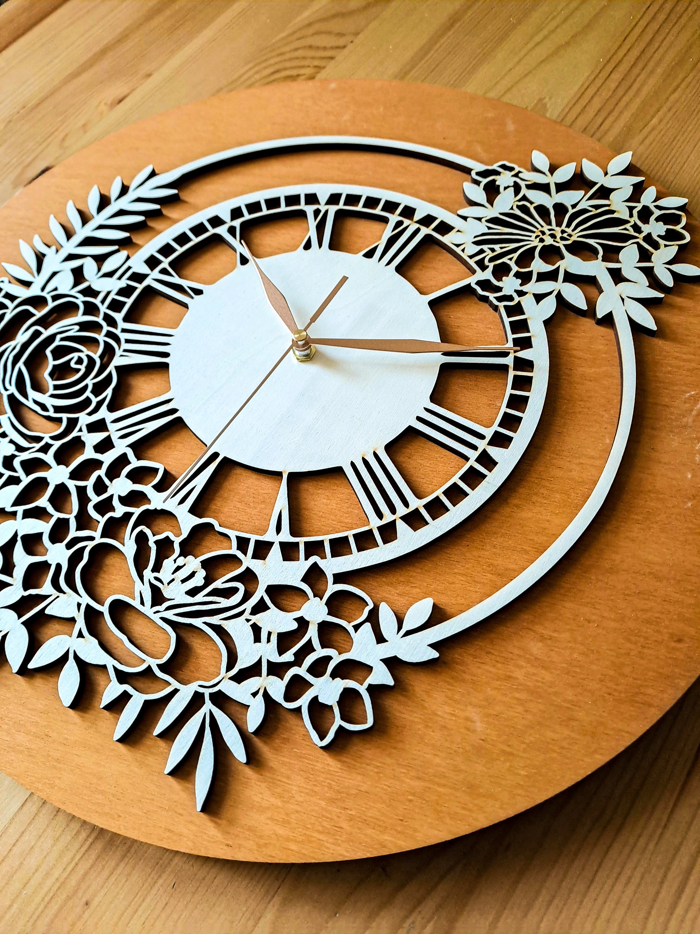 Wooden WALL CLOCK, Flowers, Floral Wall Art, French Vintage Chic, Retro ...