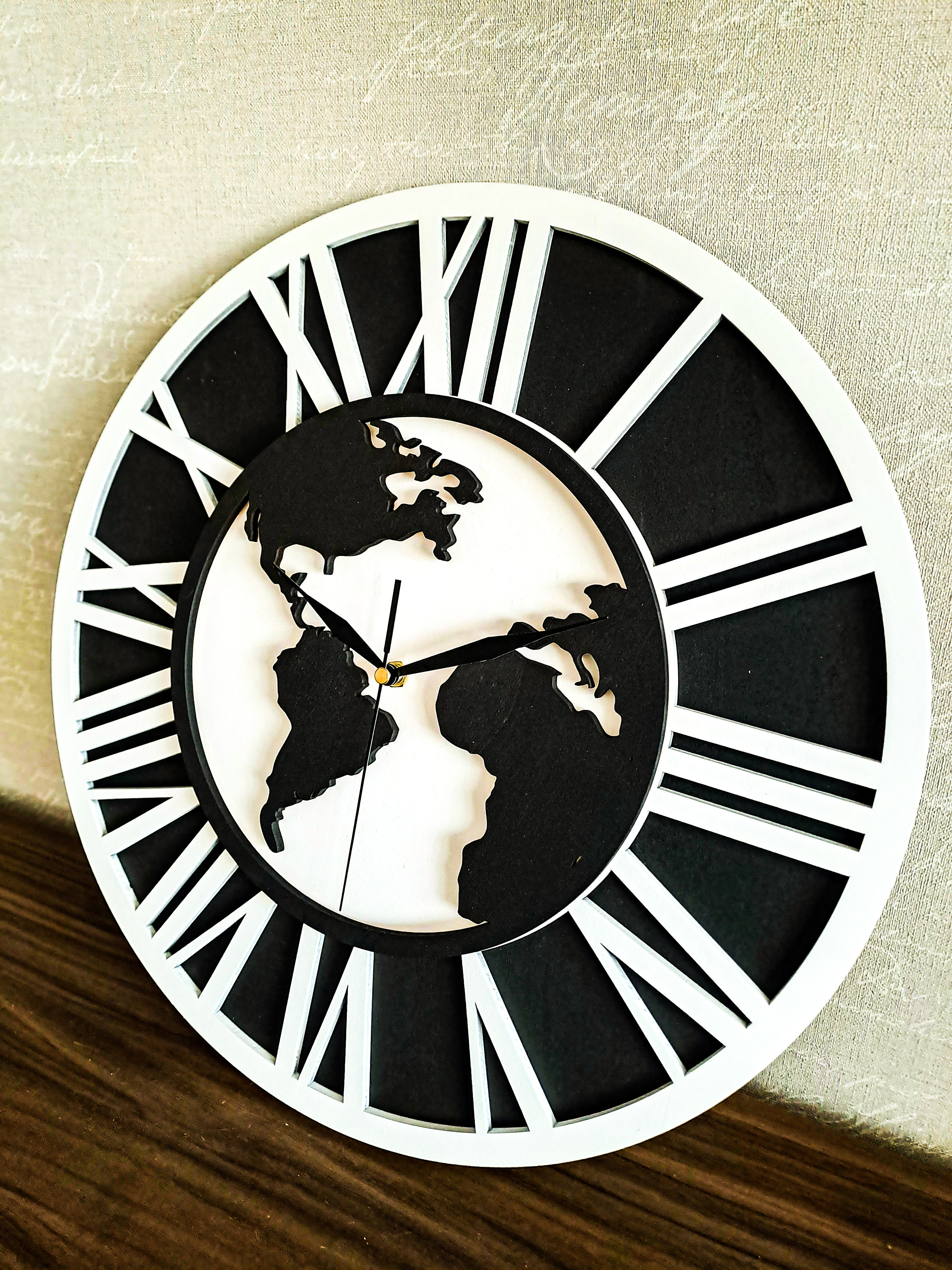 MODERN WALL CLOCK, Map of World, Wooden Clock for Bedroom, Living Room ...