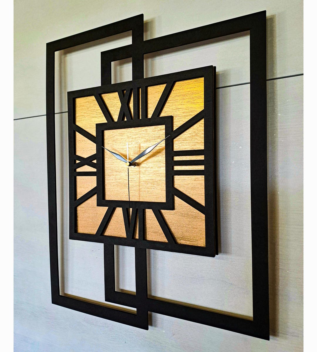 MODERN, Wooden, Minimalist,geometric Wall Clock, Black, Loft,industrial ...