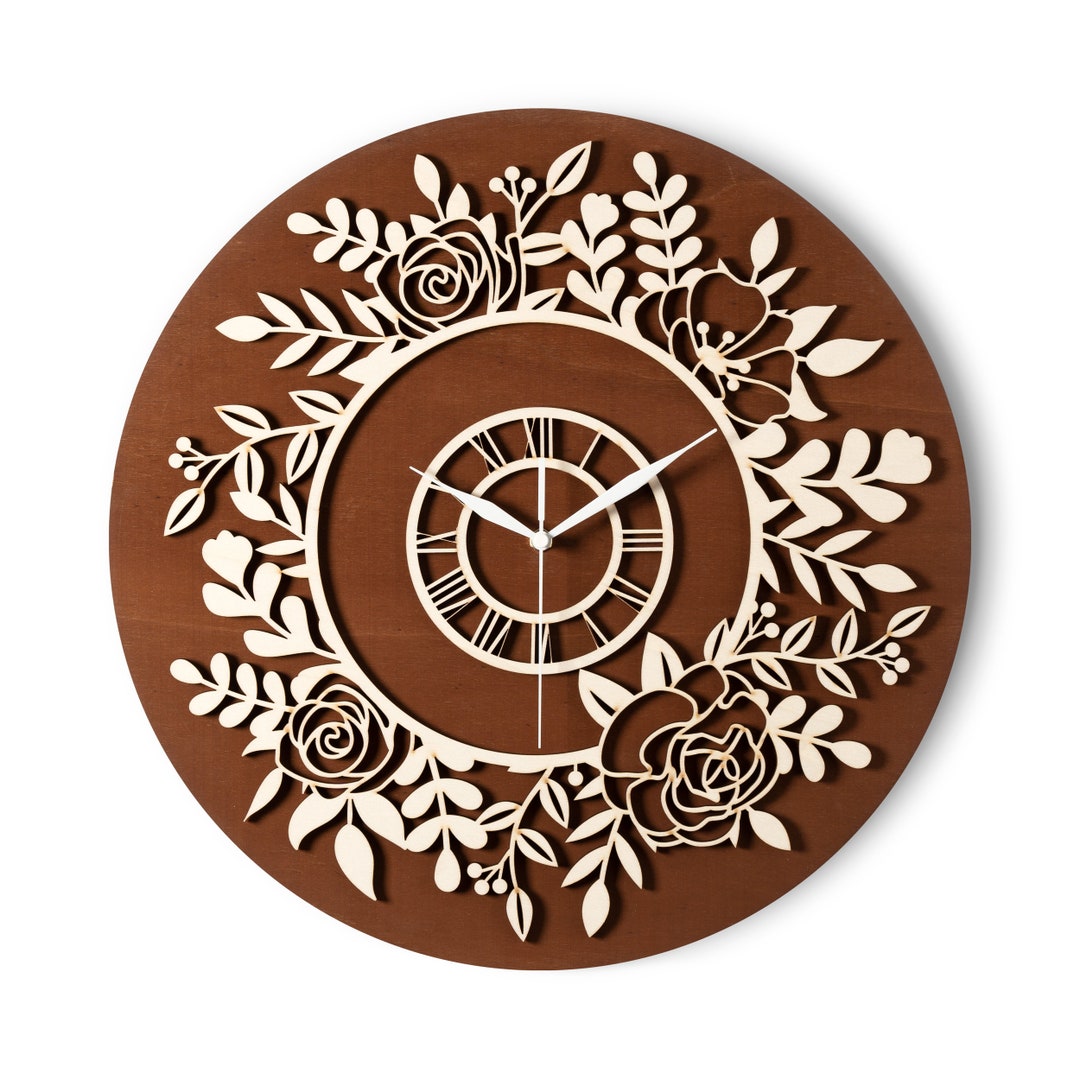 Wooden WALL CLOCK, Flowers, Floral Wall Art, French Vintage Chic, Retro ...
