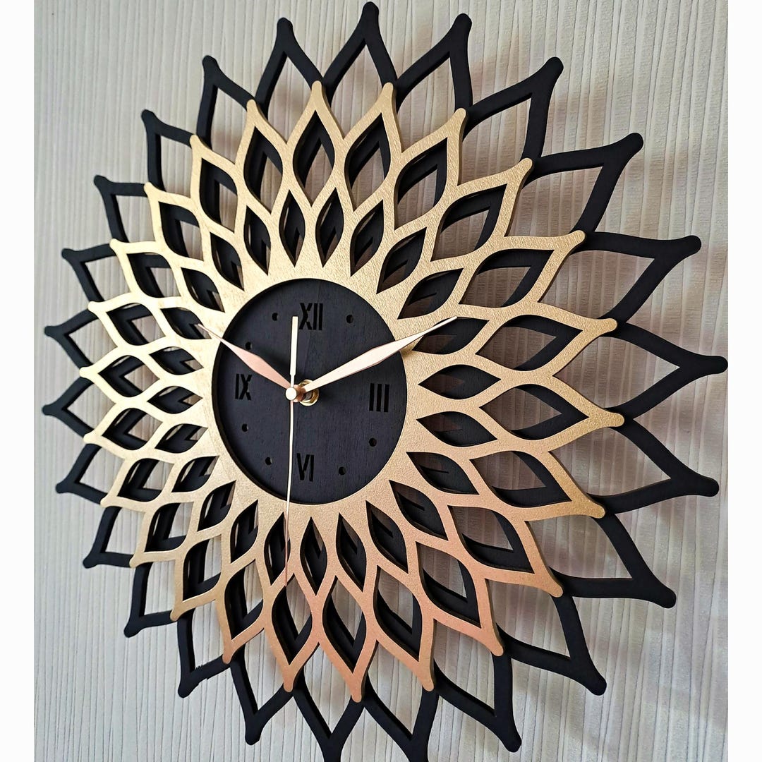Wall Clock BOHO, SUNBURST, Mid Century Modern, Wooden Clock for Bedroom ...