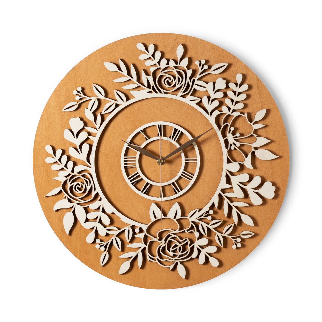 Wooden WALL CLOCK, Flowers, Floral Wall Art, French Vintage Chic, Retro ...