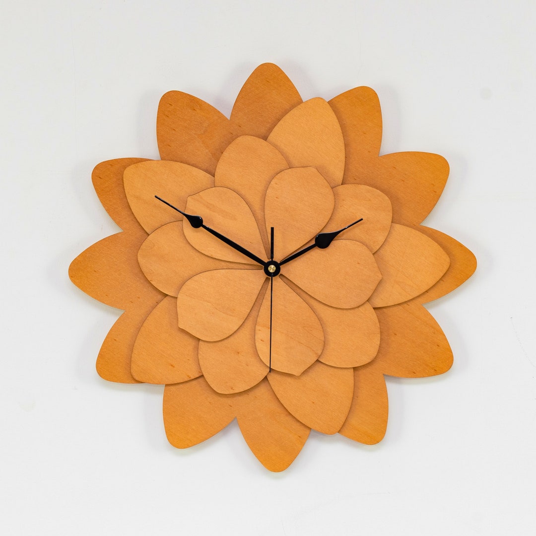 FLOWER WALL CLOCK, Wooden Wall Decor,clock for Bedroom, Living Room ...