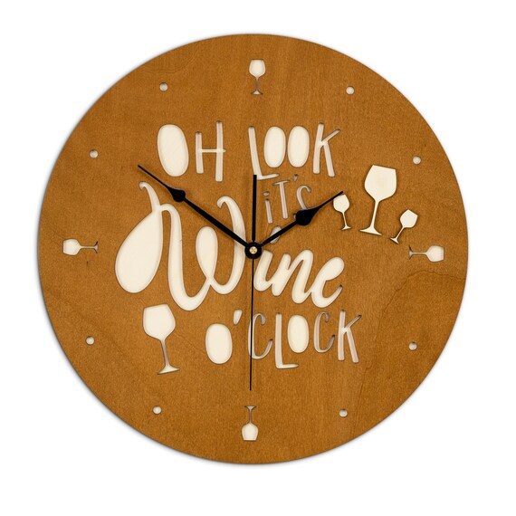 KITCHEN Wall Clock Time for WINE Vintageunusual Wooden | Etsy