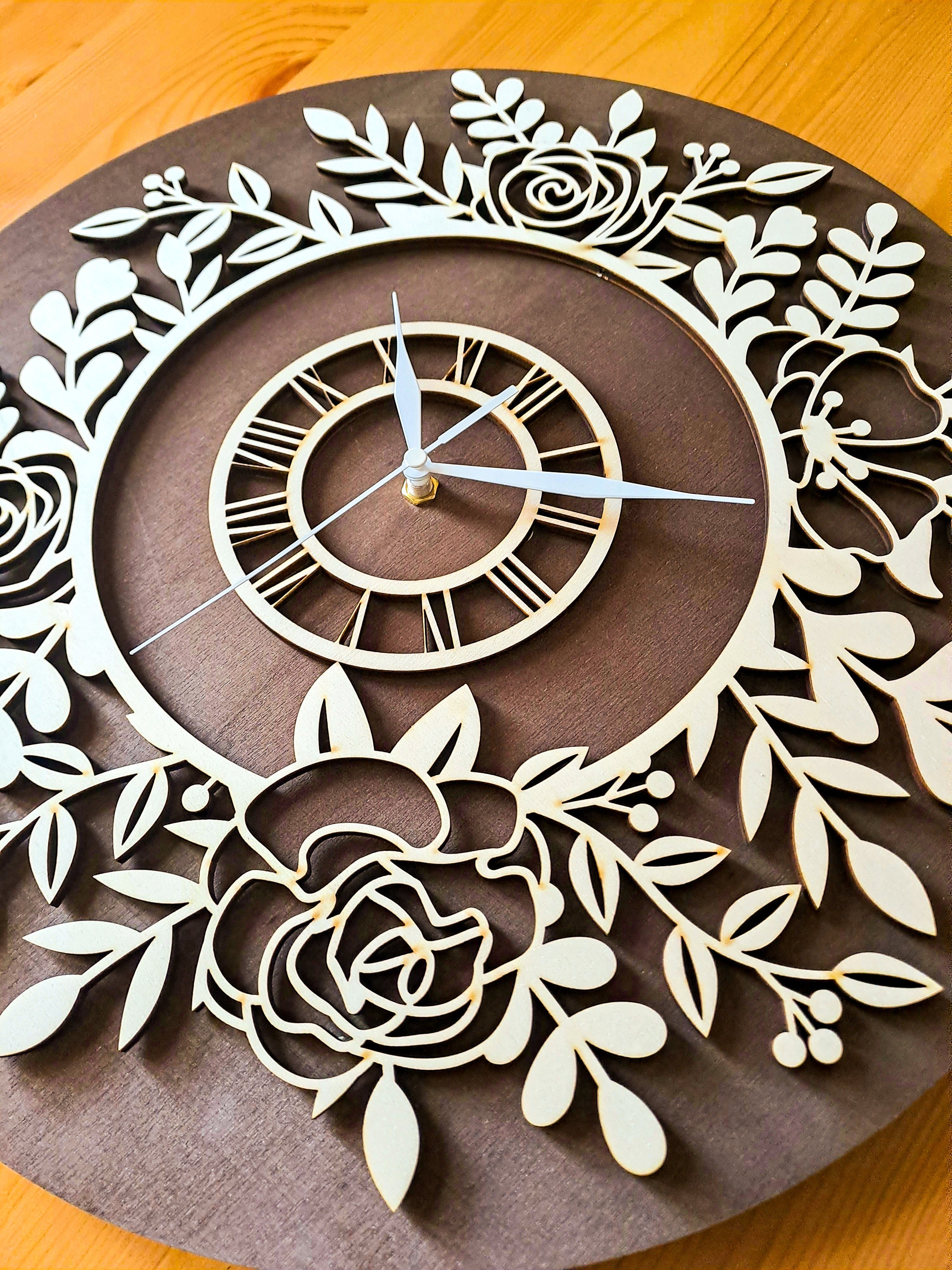 Wooden WALL CLOCK, Flowers, Floral Wall Art, French Vintage Chic, Retro ...