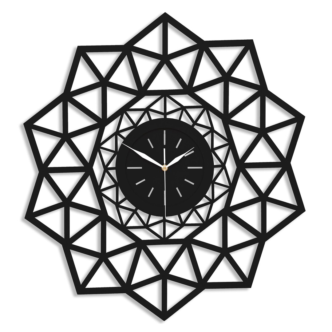 MODERN, Geometric Wall Clock, Black, for Bedroom, Living Room,wooden ...