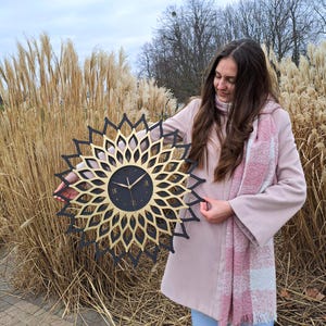 Wall Clock BOHO, SUNBURST, Mid Century Modern, Wooden Clock for Bedroom ...