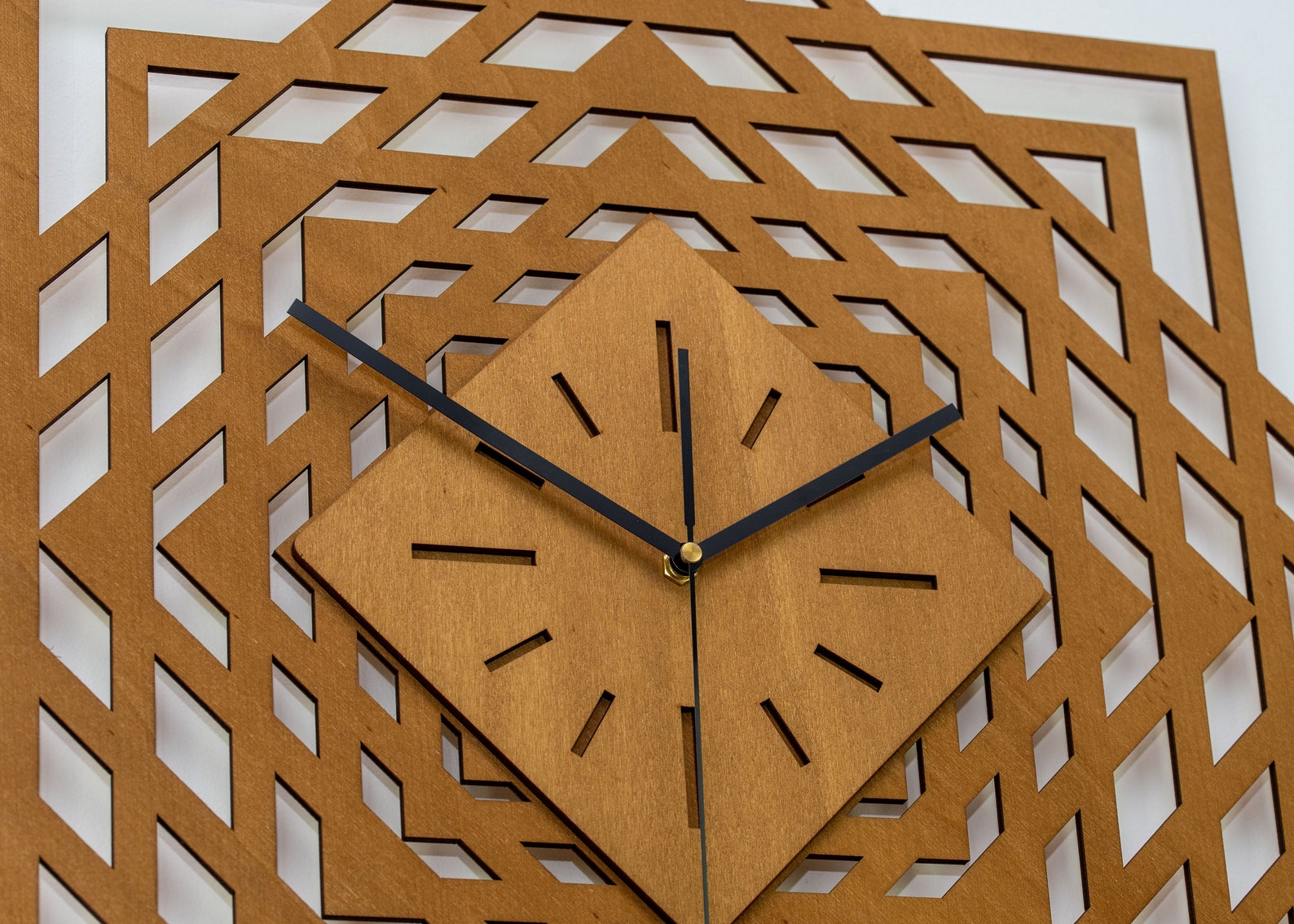MODERN, Wooden, Geometric Wall Clock, Black, for Bedroom, Living Room ...