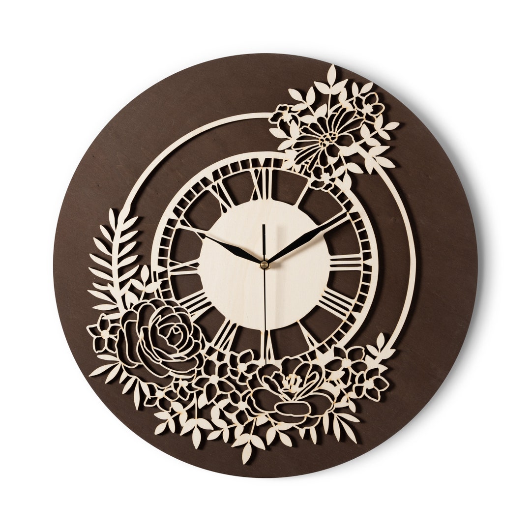 FLOWER Wooden WALL CLOCK, French Style, Clock for Bedroom, Living Room ...