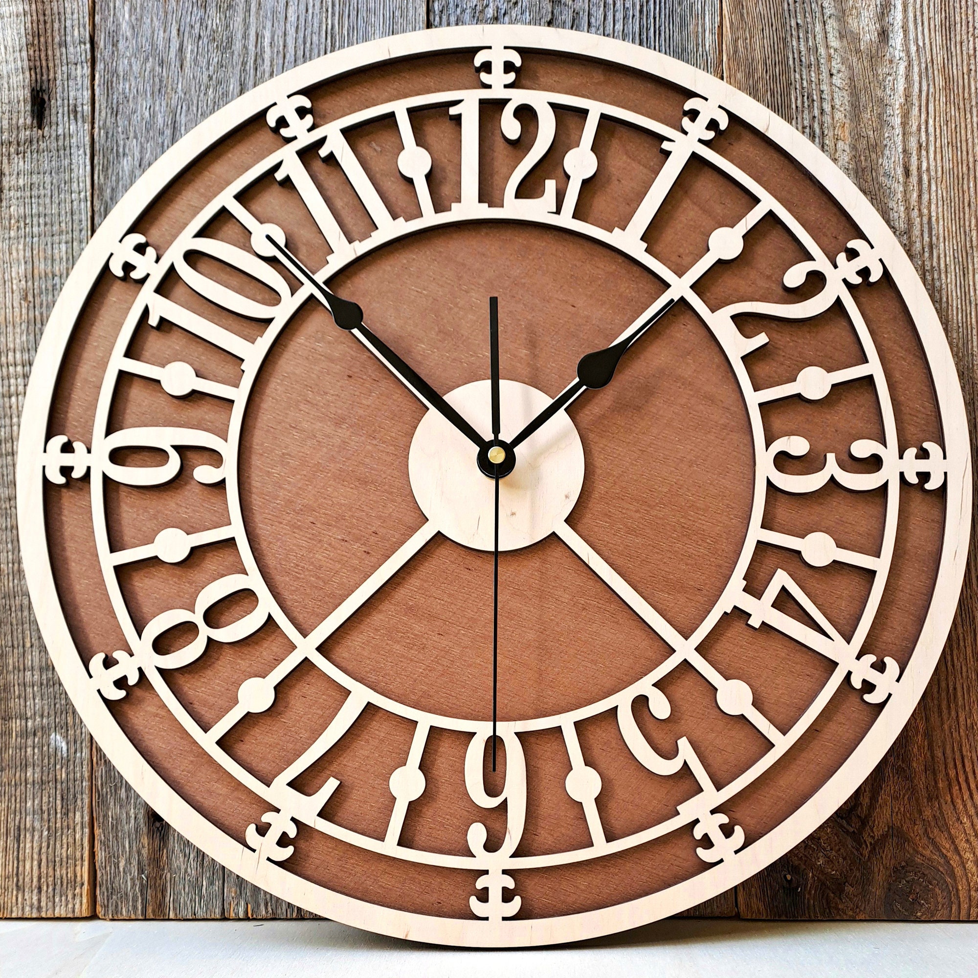 LOFT, INDUSTRIAL Wall Clock, Large, Wooden Clock, Wall Decor for ...